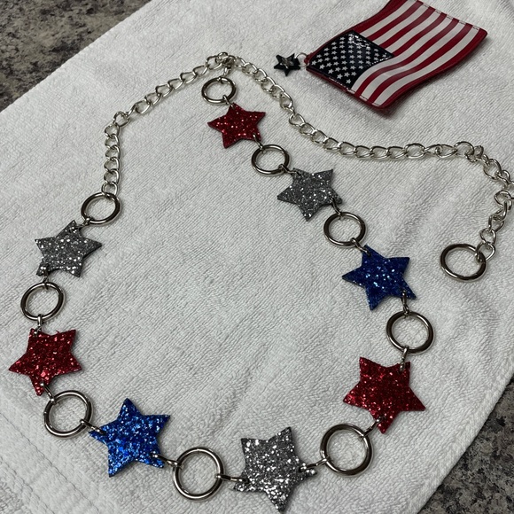 Accessories | Vintage Star Chain Belt With Red Blue And Silver Glitter ...